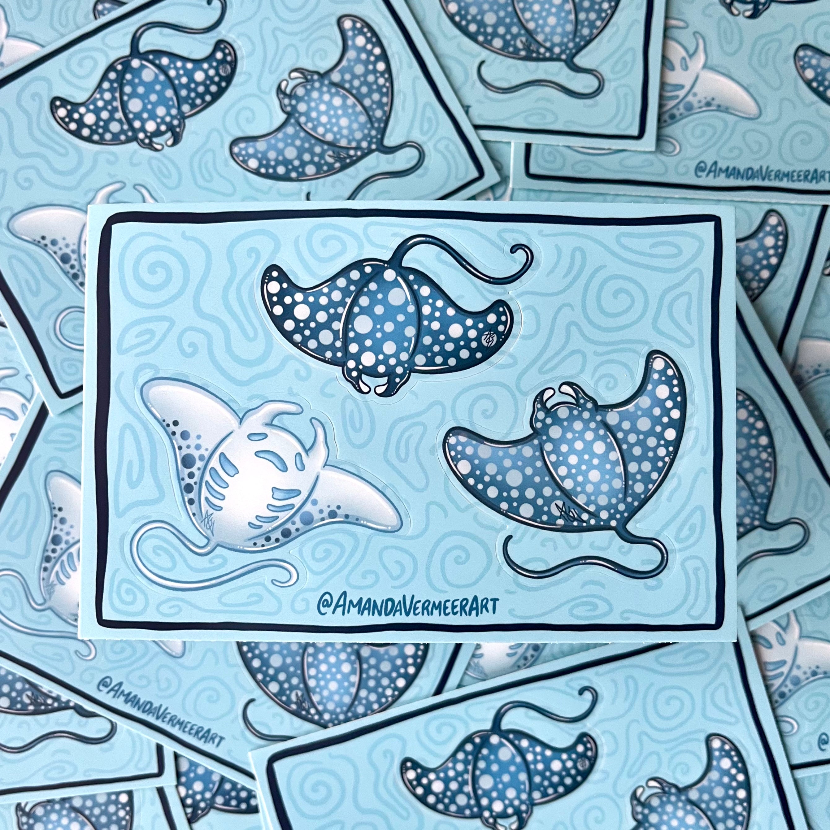 Manta Ray Sticker Sheet, 4”x6” – Amanda Vermeer Art