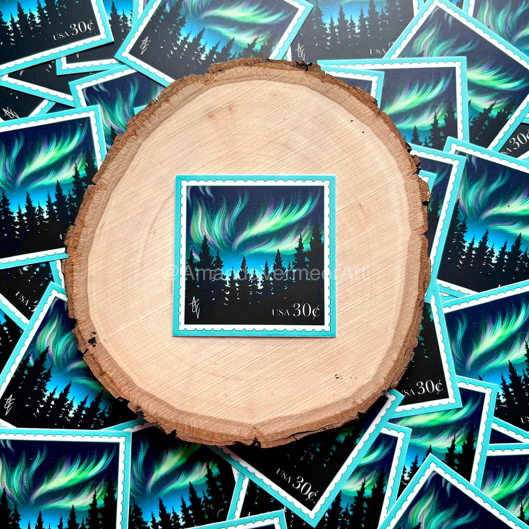Northern Lights Stamp Sticker, 2”x2” – Amanda Vermeer Art